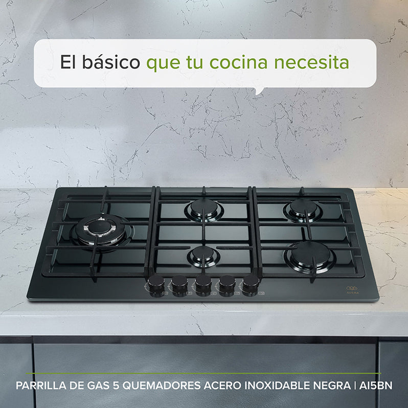 Parrilla de gas 5 quemadores en acero inoxidable - negro — Avera