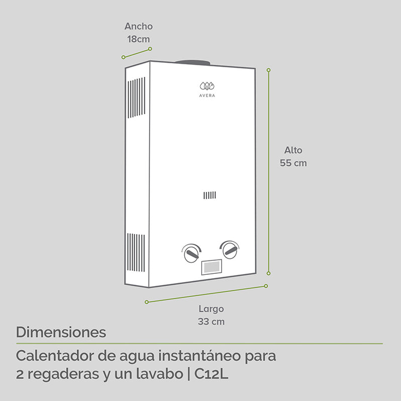 Calentador de Agua para Gas LP 12L - 2 Regaderas | C12L — Avera