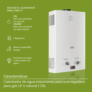 Calentador de Agua Instantáneo Gas LP 6L - 1 Regadera | C6L — Avera
