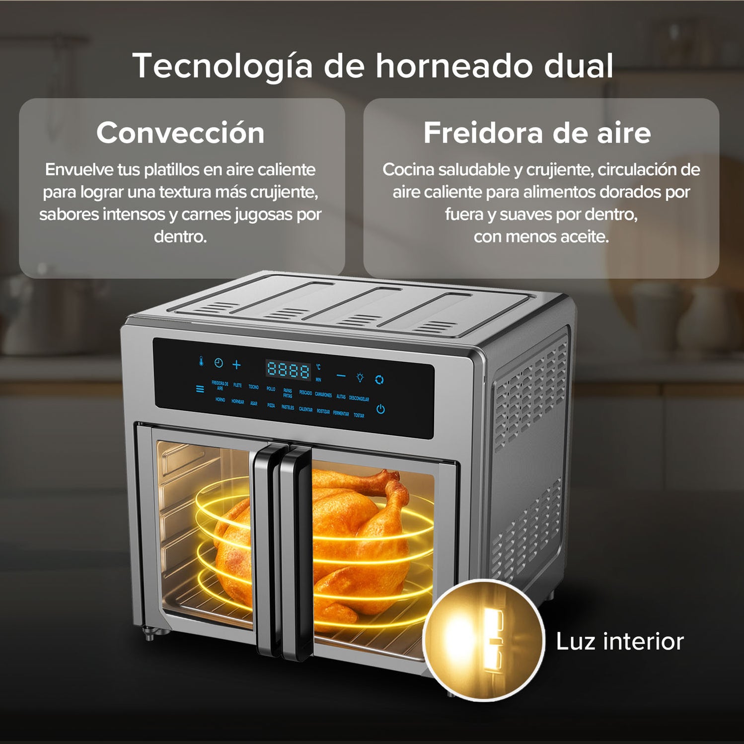 Horno eléctrico y freidora de aire de puertas francesas XL 25L con 18 ...